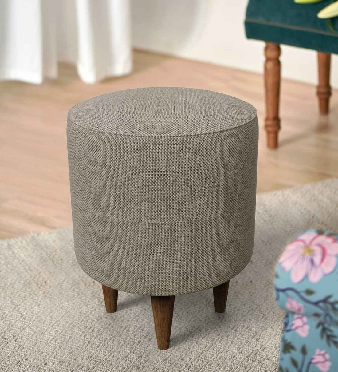 Buy French Fabric Seating Stool in Bangalore Grey Colour Online ...