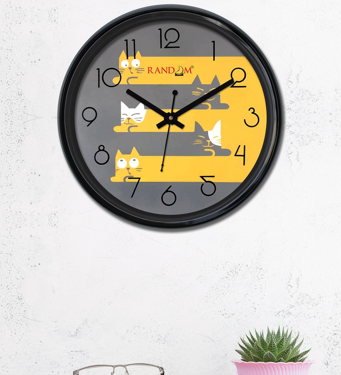 Buy Funny Cats Wall Clock in Yellow Colour by Random at 38% OFF by ...
