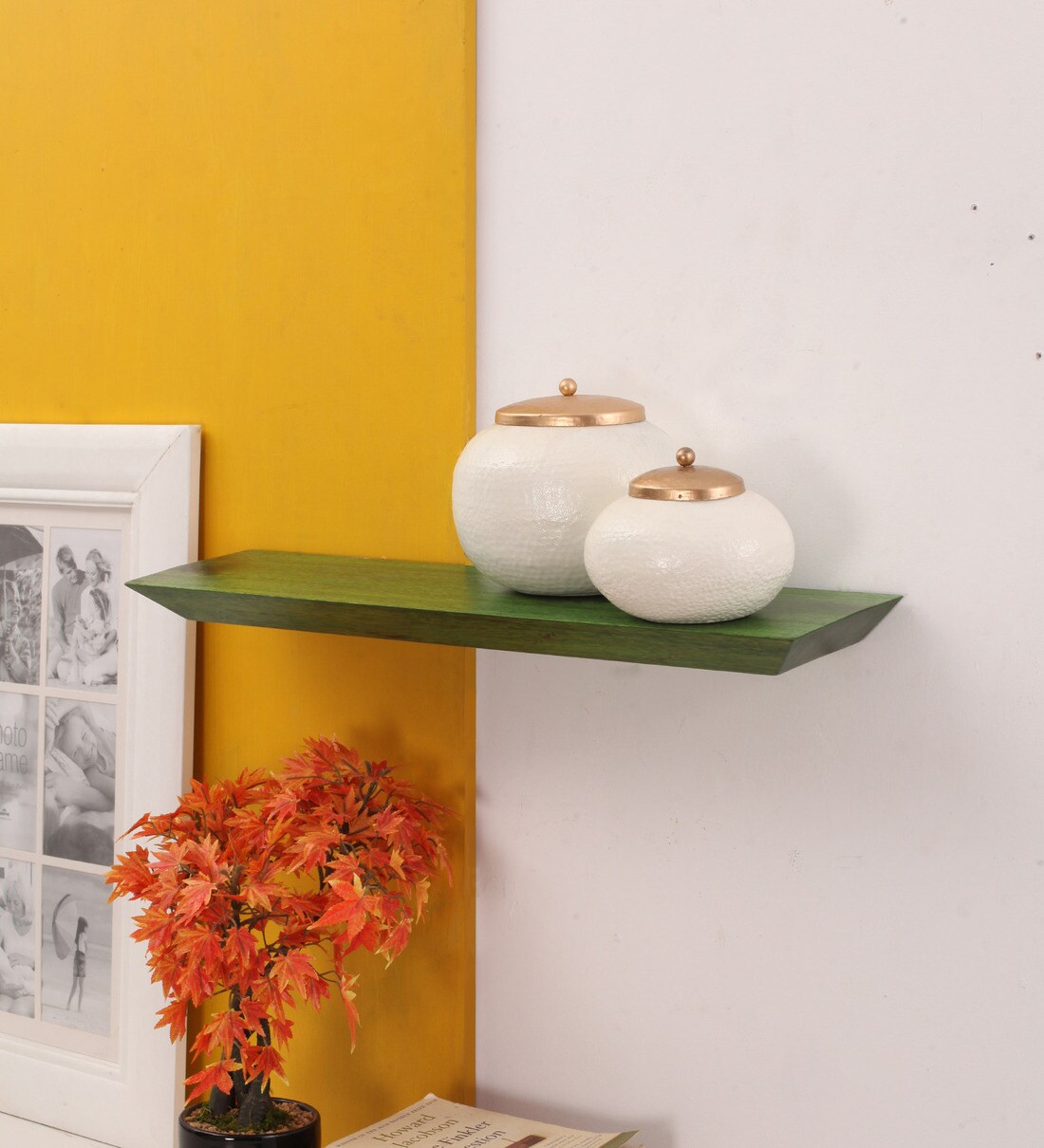 Green Corner Wall Shelf Idea