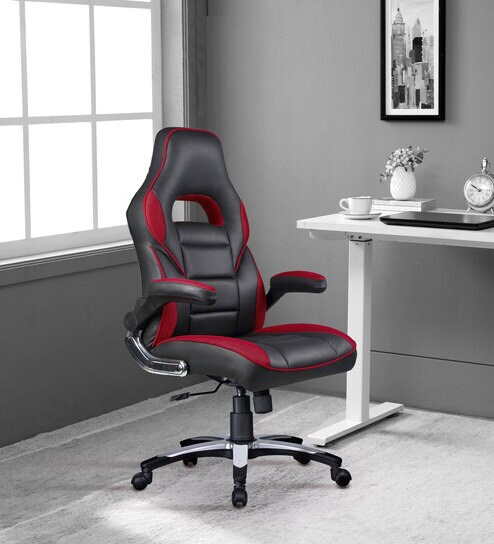 Buy Madrid Leatherette Gaming Chair in Black & Red Colour Online ...