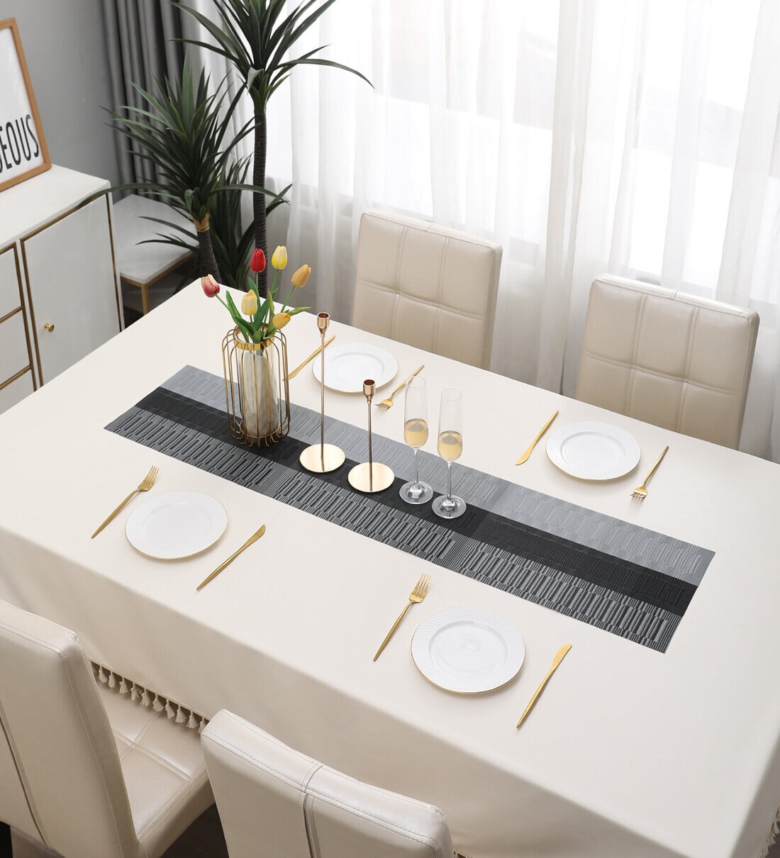 Buy Geometric Grey (53 x12) PVC Table Runner at 33% OFF by HOKIPO ...