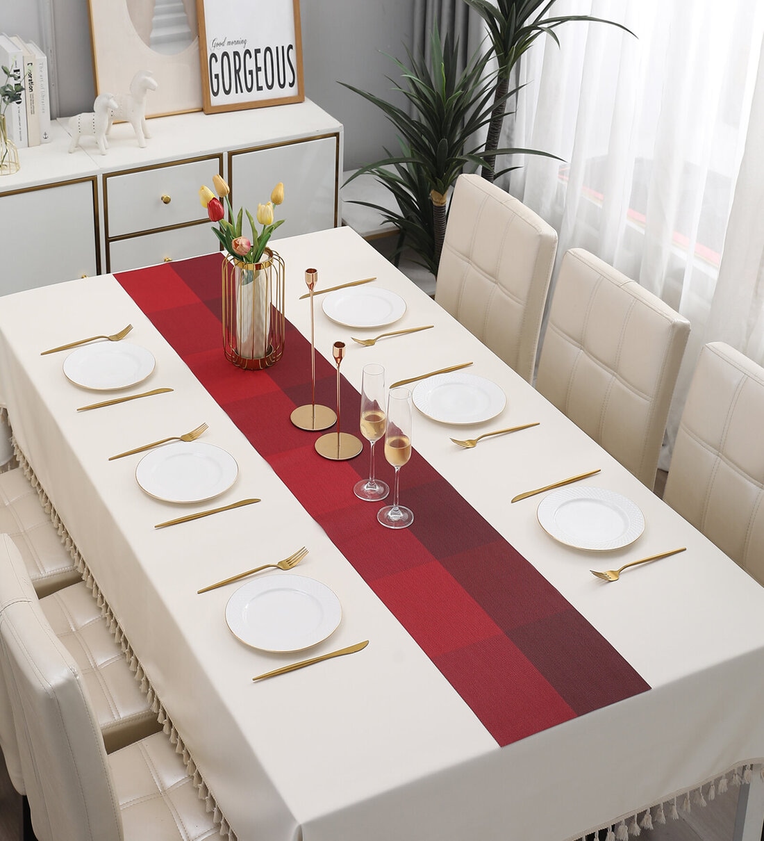 Buy Geometric Red (71 x12) PVC Table Runner at 38% OFF by HOKIPO ...