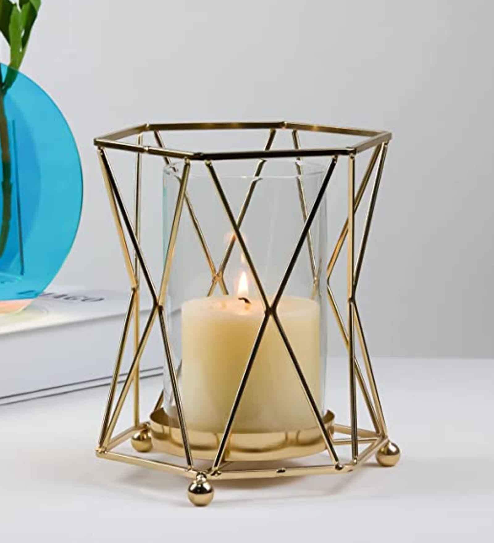 Buy Geometric Gold (Set Of 3) Metal Candle Holder Online - Candle ...