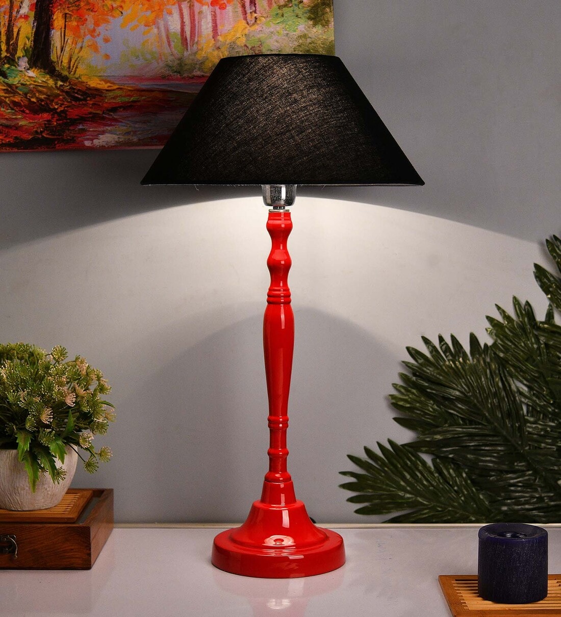 Buy Glossy Red Imperial Aluminium Table Lamp With Red Drum Shade ...
