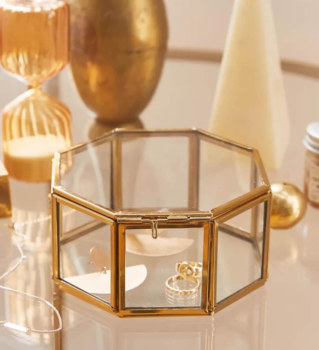 Buy Golden Glass Multipurpose Octagon Jewellery Decorative Box Online ...
