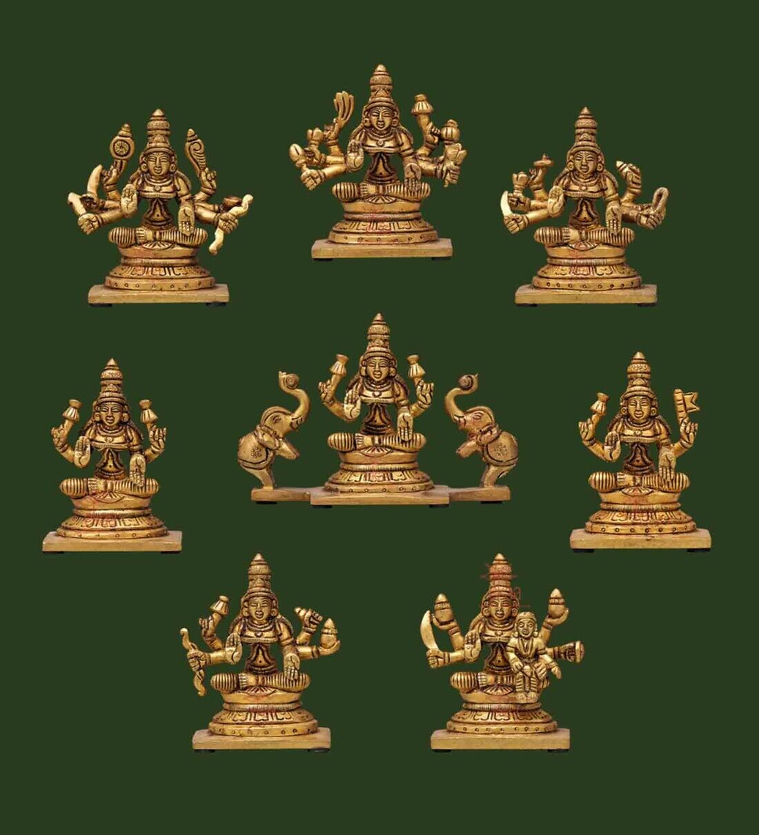 Buy Gold Brass Astha Laxmi, 8 forms of Lakshmi, Goddess of Wealth by ...