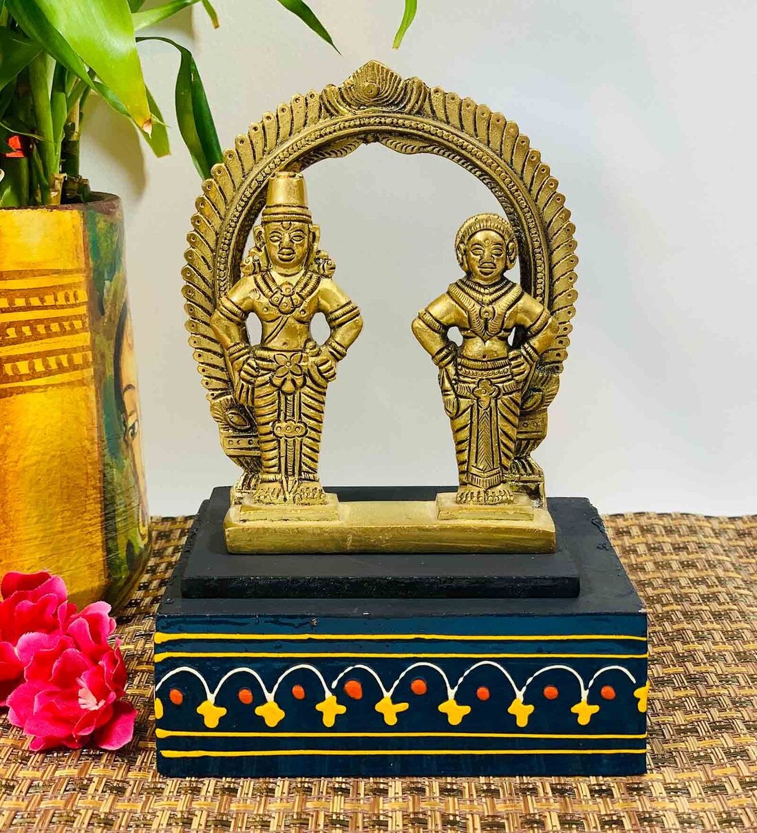 Buy Gold Brass Brass Engraved Vithal Rukmani With Mehrab Idol by Suriti The Culture Shop Online ...