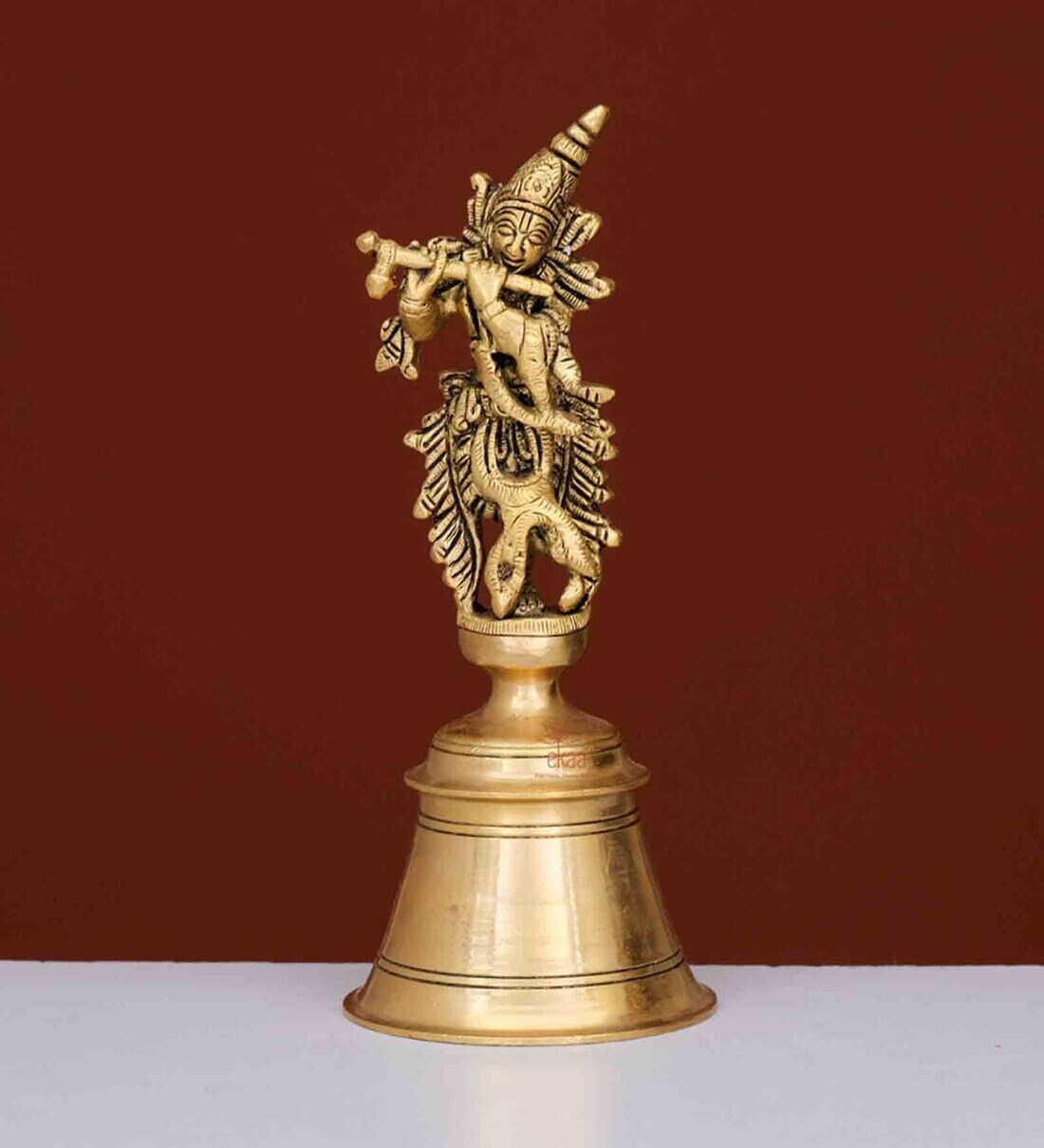 Buy Gold Brass Lord Krishna Bell Hand Held Pooja Ghanti at 29% OFF by ...
