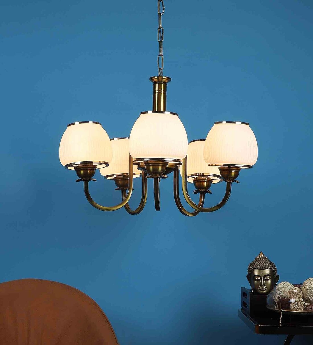 Buy Damien Gold Iron Shaded Chandelier by Eliante by Jainsons Lights at ...