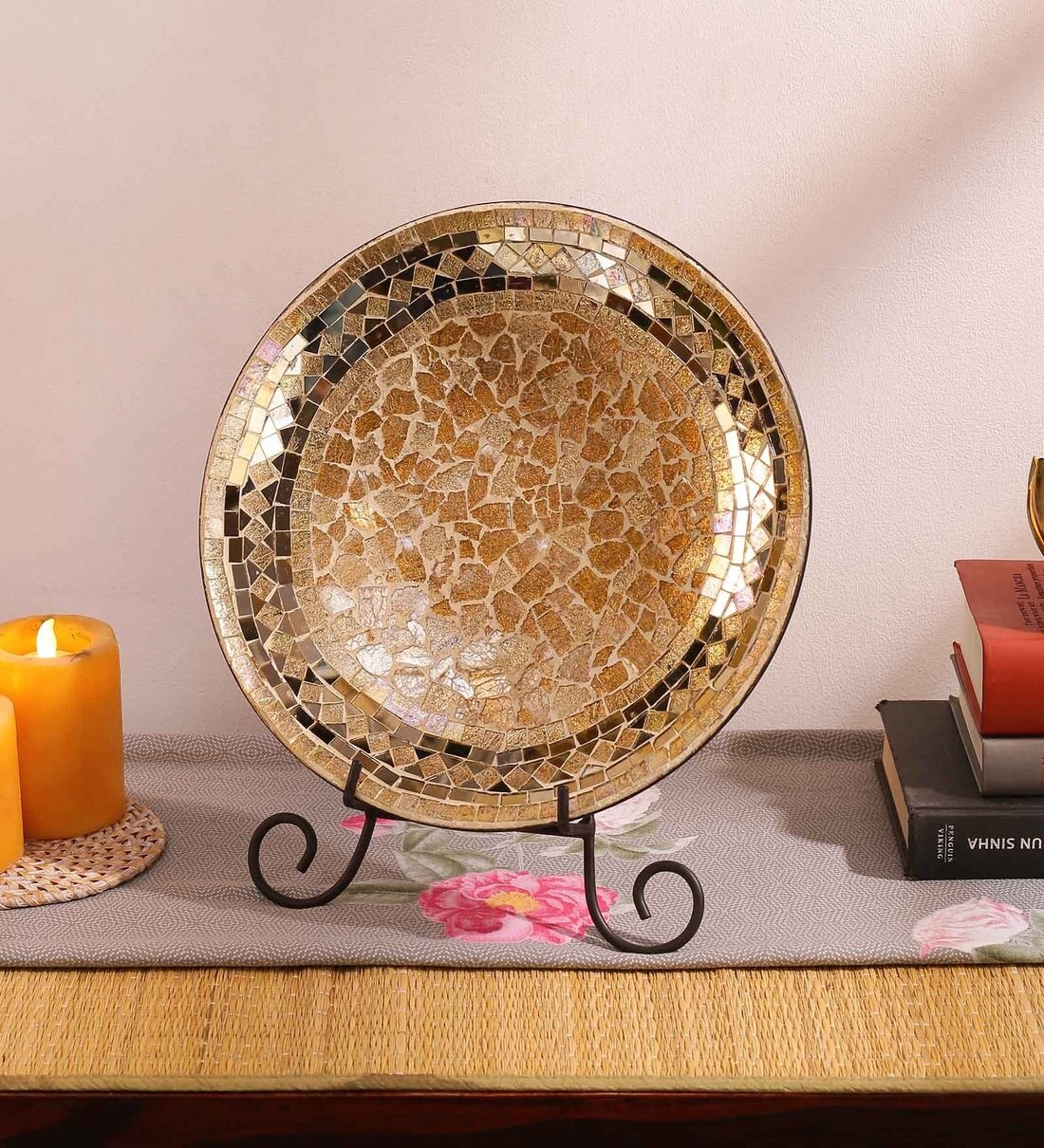 Buy Gold Metal & Glass Mosiac Plate Crystal Curio by Global Glory ...