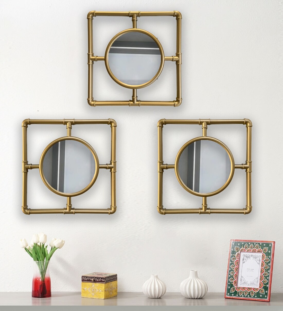 Buy Gold Plastic (Set of 3) Wall Mirror at 78% OFF by Art Street ...