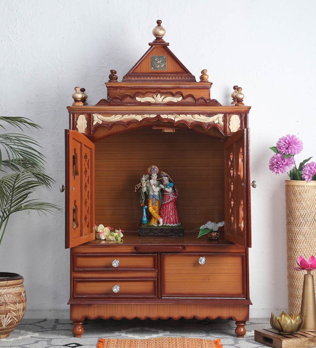 Buy Teak Wood Gold Large Floor Rested Mandir With Storage at 51% OFF by DZYN Furnitures | Pepperfry