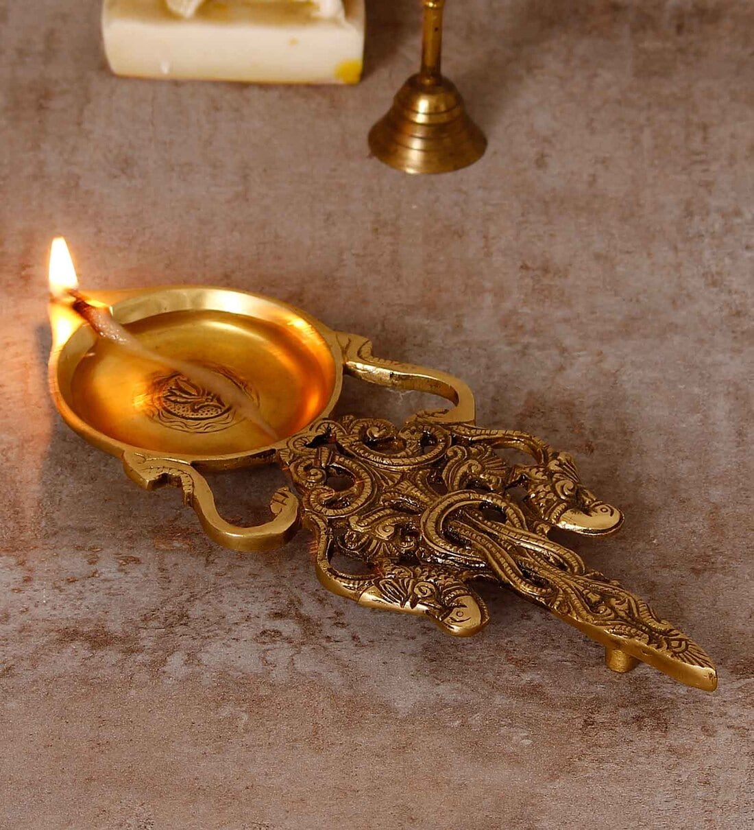Buy Golden Ethnic Carved 11 Inch Brass Diya For Online - Diyas - Diyas ...