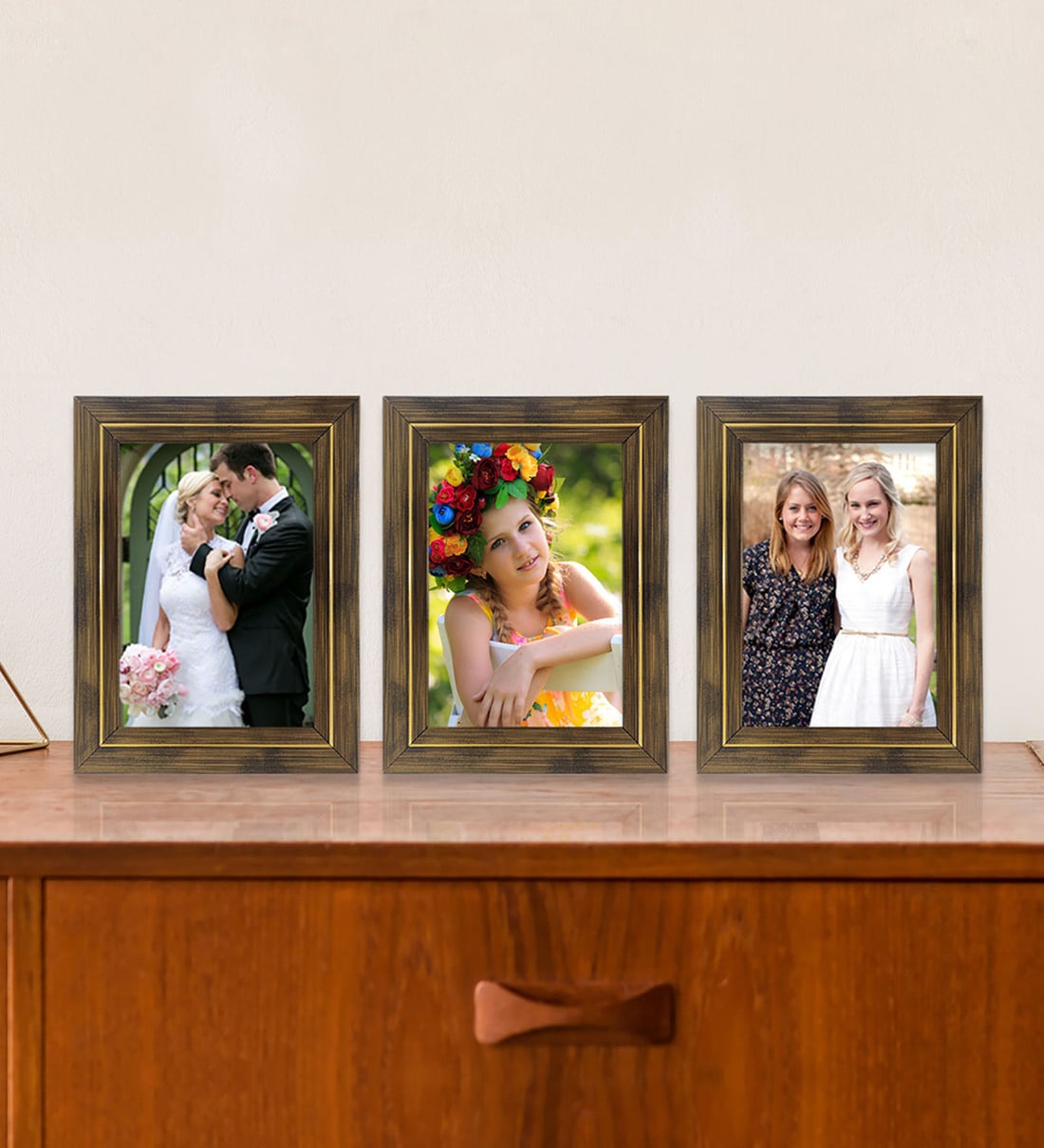Buy Golden Synthetic wood Set of 3 Table Photo Frame by Random at 38% ...