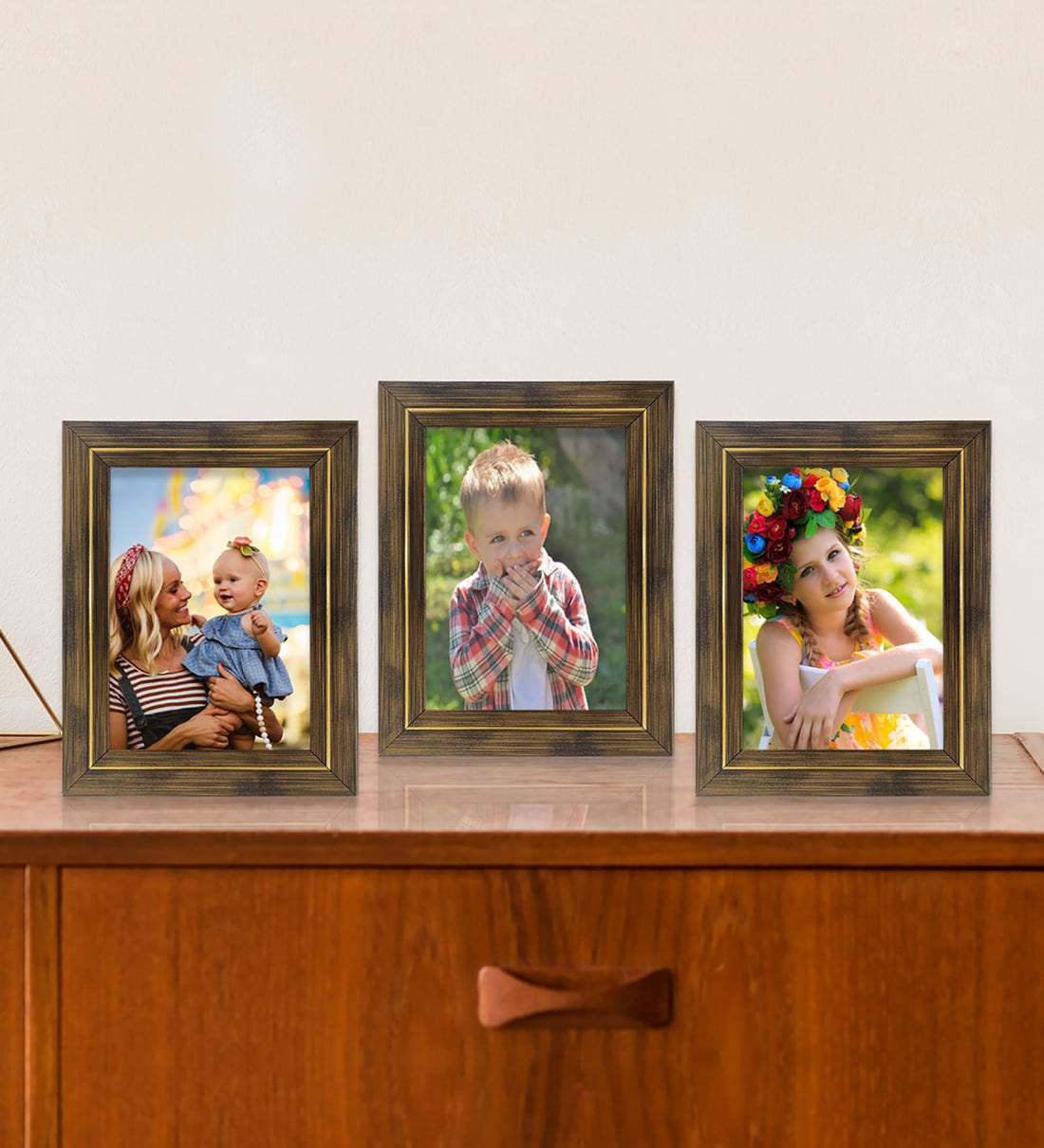Buy Golden Synthetic wood Set of 3 Table Photo Frame by Random at 38% ...