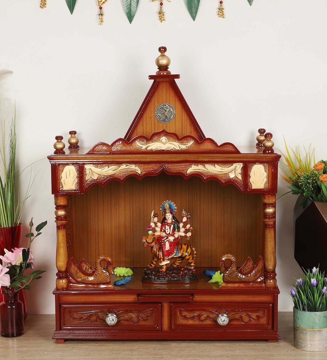 Buy Natural Finish Teak Wood Pooja Mandir at 47% OFF by DZYN Furnitures | Pepperfry