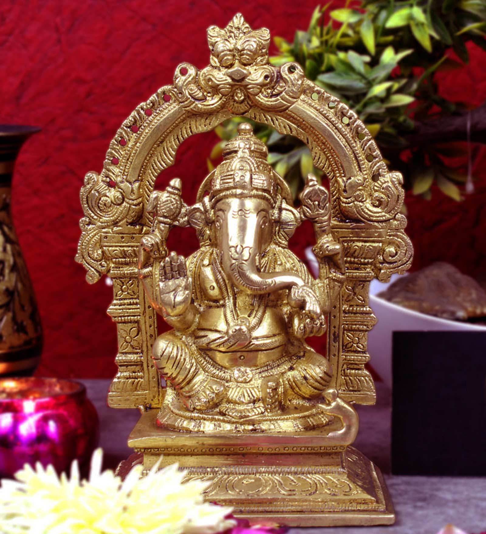 Buy Gold Brass Ganesha Sitting Idol by Statue Studio at 100% OFF by ...