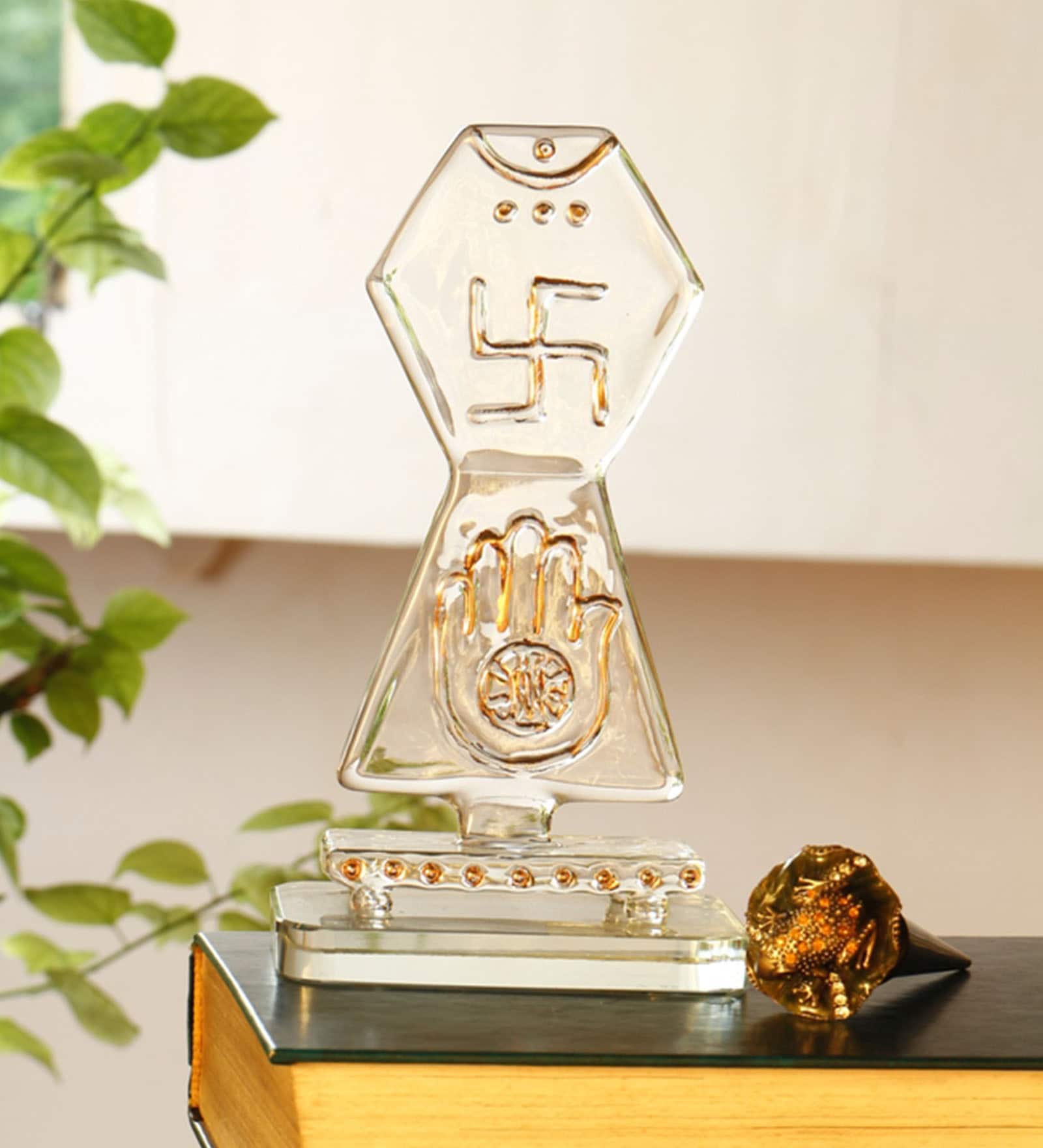 Buy Gold Glass Jain Simble God Idol by Anasa Online - Religious Idols ...