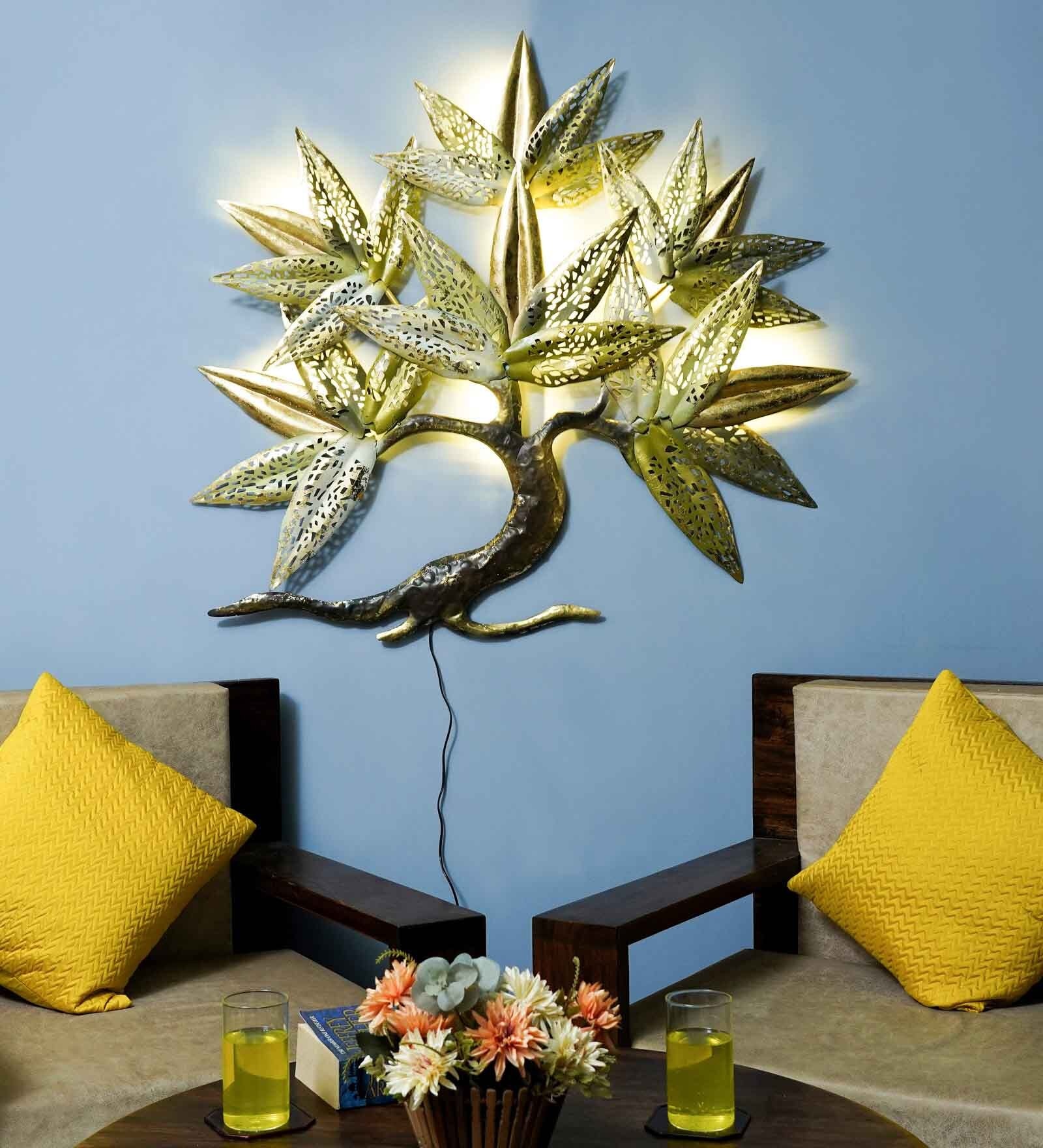 Buy Gold Iron Etched Tree Metal Wall Art Online - Floral Metal Art ...