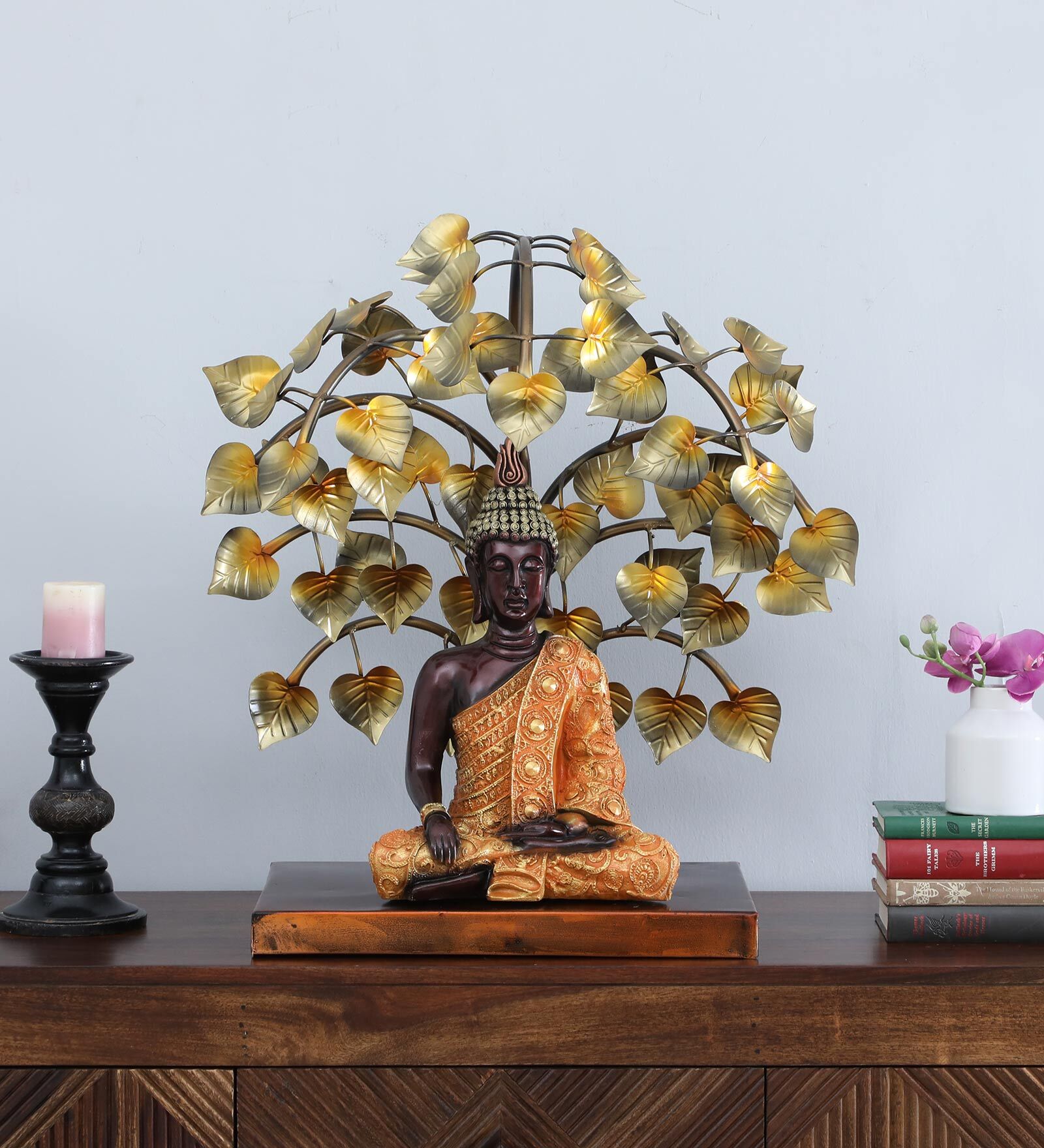 Buy Golden Iron Budha With Tree Religious Idol By Malik Design Online - Buddha - Religious Idols ...