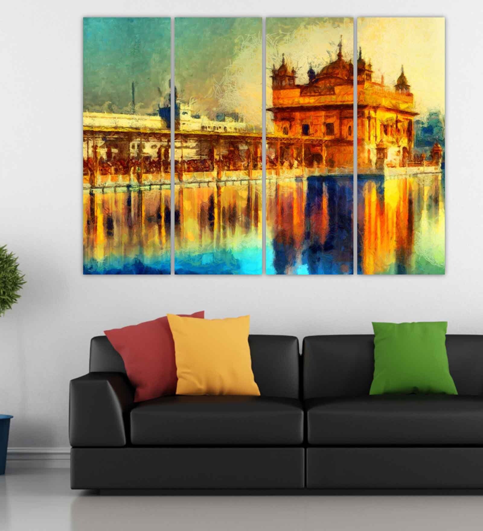 Buy Temple Yellow Wood Framed Spiritual Art Panel Set of 4 at 13% OFF ...