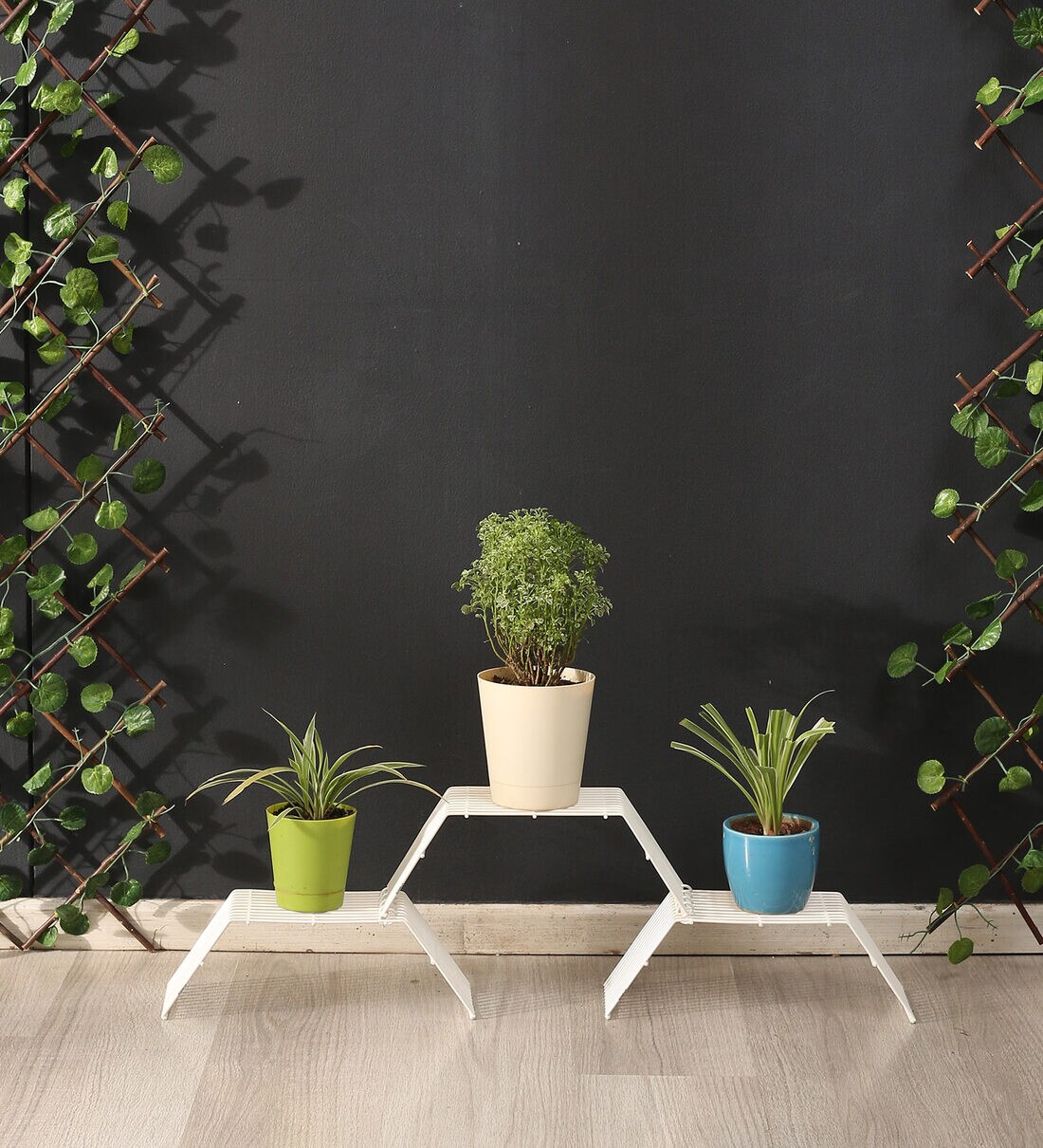 Buy Grandis White Galvanized Iron Planter Stand (Set of 3) by Meshable ...