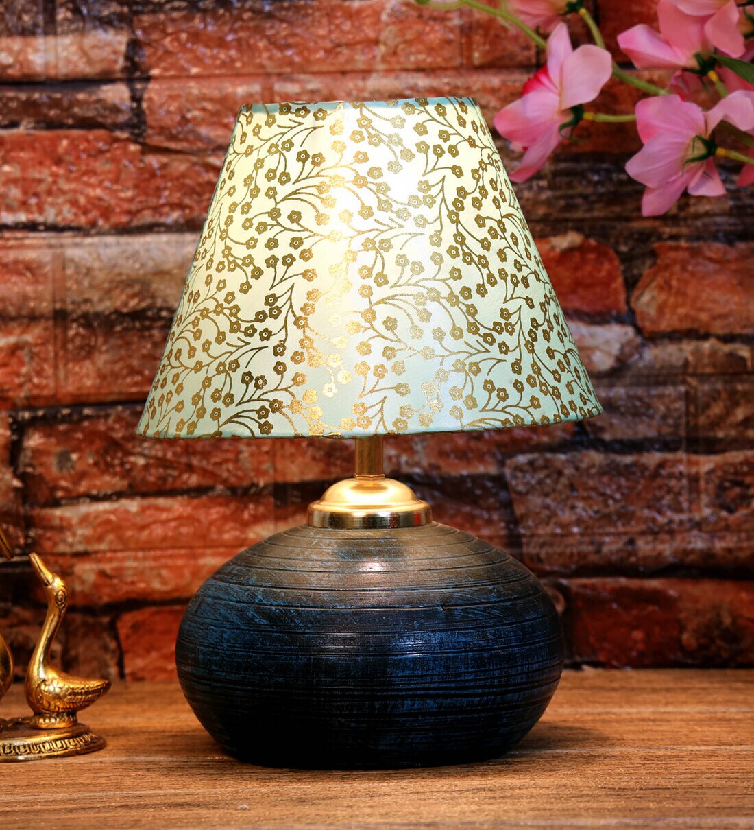 Buy Green & Gold Shade Table Lamp With Terracotta Base By Foziq at 74% ...