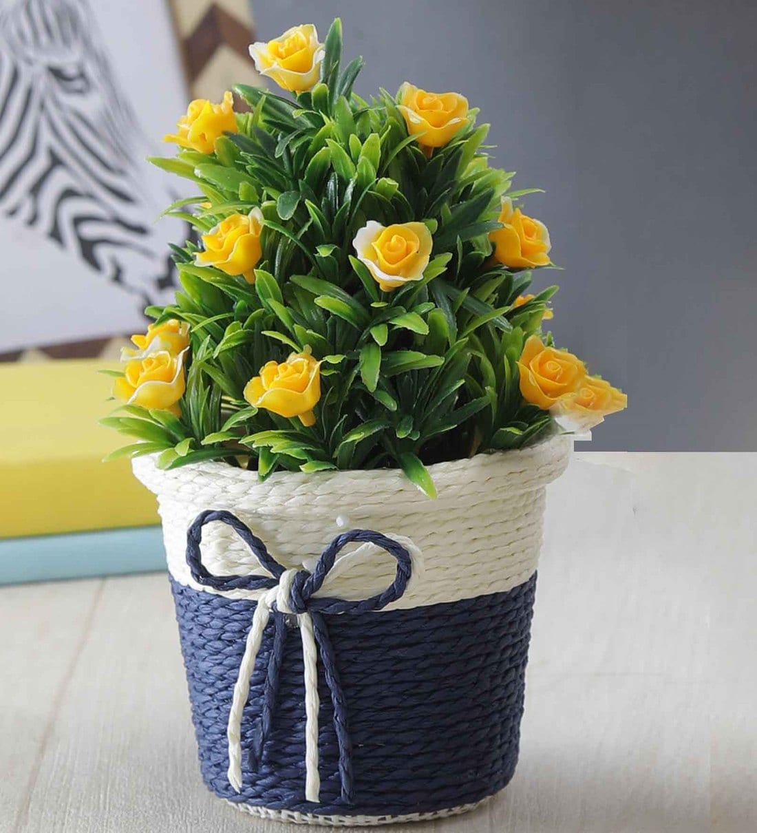 Buy Plastic Green Yellow Roses With Pot Artificial Plants at 43% OFF by ...