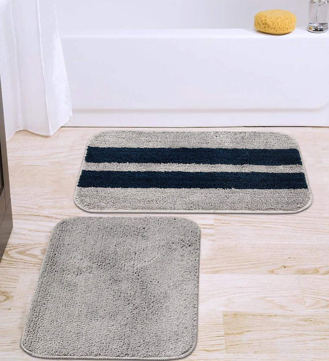 Buy Grey Geometric Microfibre 16x24 Inches AntiSkid Bath Mat (Set of 2 ...