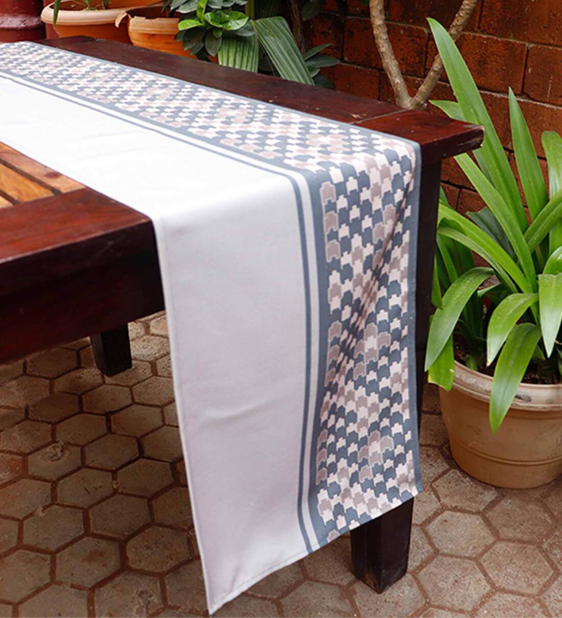 Buy Nepenthe (12x84) White Blue Polycanvas Table Runner Online - Table ...