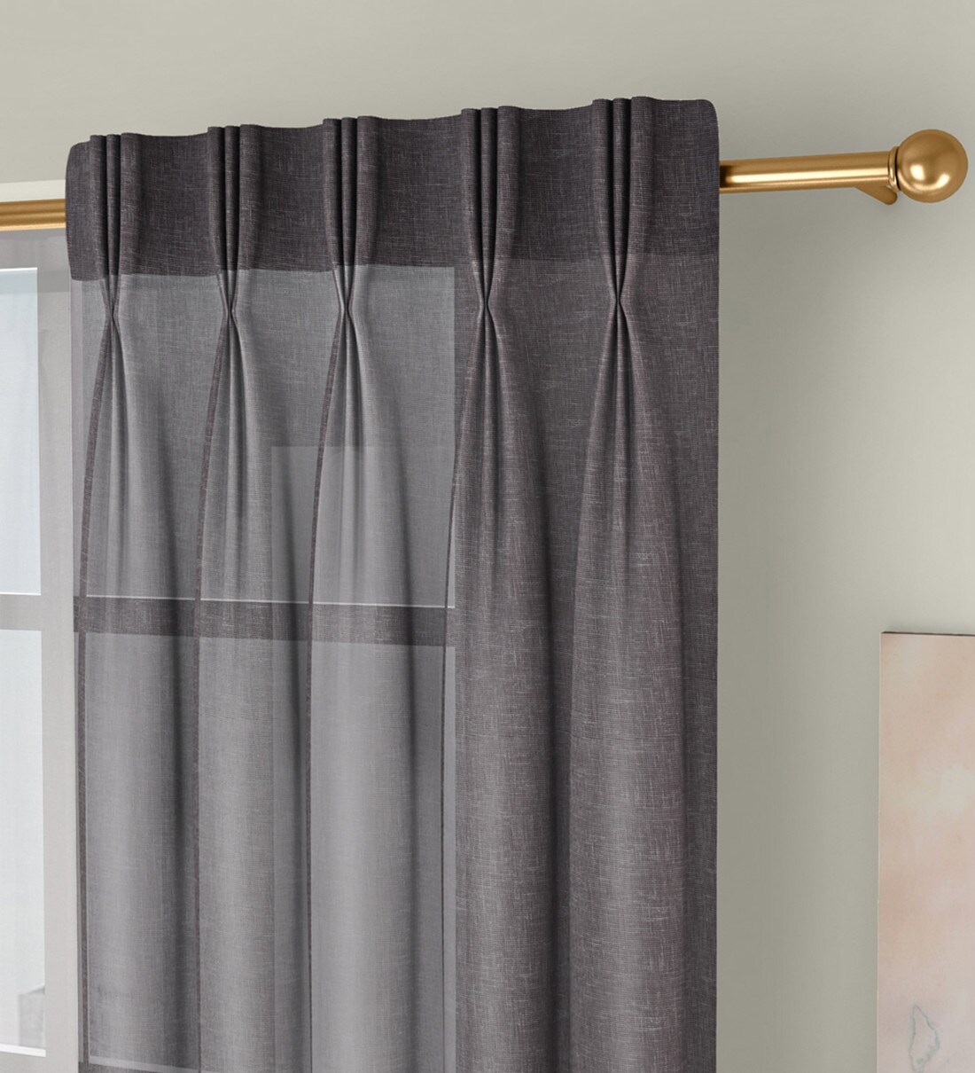 Buy Grey Solid Poly Cotton 5 Ft Sheer Pinch Pleat Window Curtains (Set ...