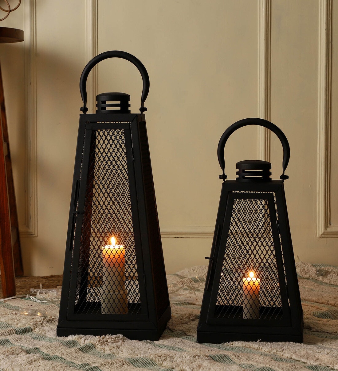 Buy Grille Black Metal Table Lantern (Set of 2) by Opaxa Online - Table ...
