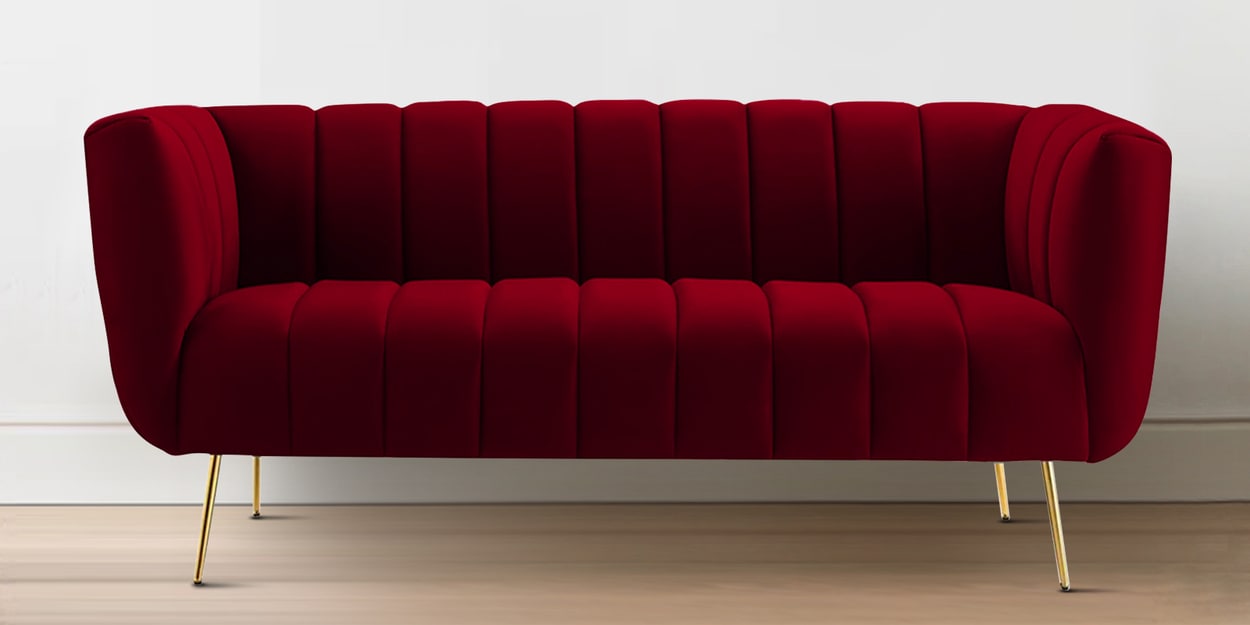 Buy Grace Velvet 2 Seater Sofa In Maroon Colour at 33% OFF by Home ...