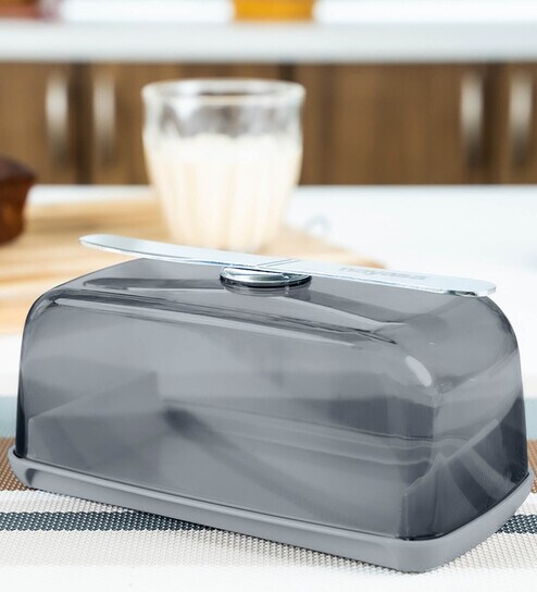 Buy Grey Smart Rectangular Plastic Butter Dish with Knife by Nayasa ...
