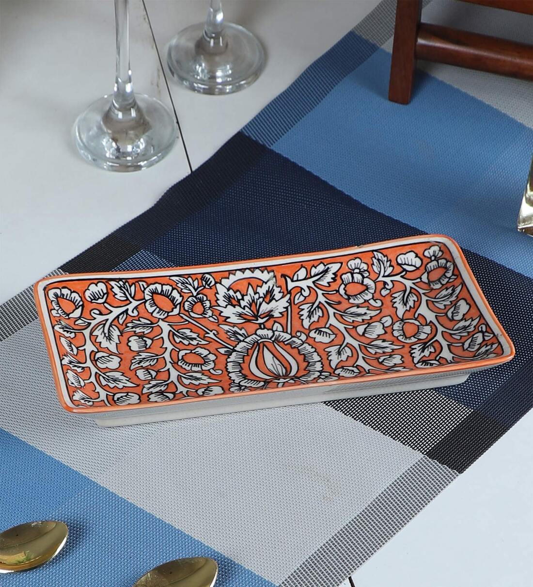 Buy Hand Printed Orange & White 11 Inch Ceramic Appetizer Platter at 37 ...