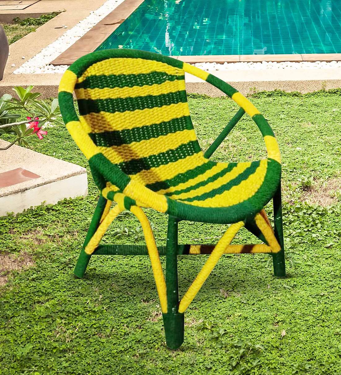 Buy Hand Wicker Arm Chair in Yellow & Green Colour Online - Seating ...