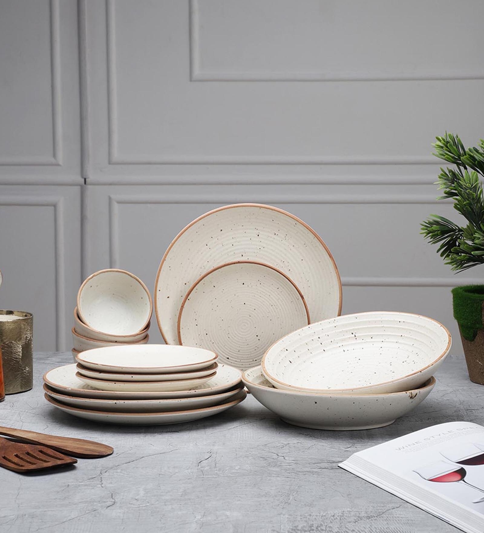 Buy Handcrafted (Set of 14) Ceramic Dinner Set by MIAH Decor Online - Dinnerware Sets ...