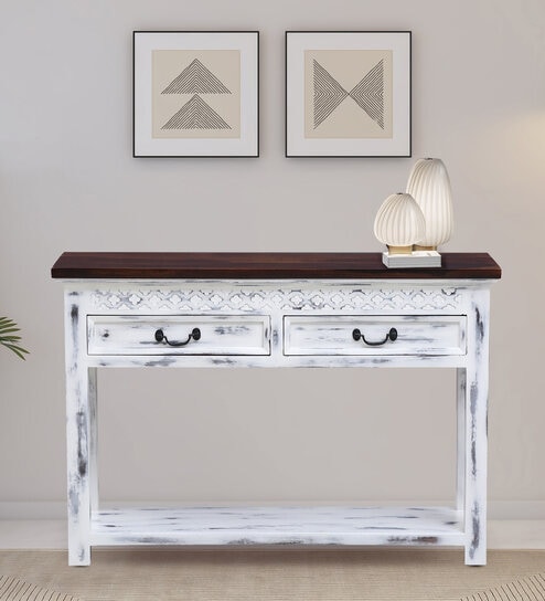 Buy Hadley Sheesham Wood Console Table In Distress Finish Online ...