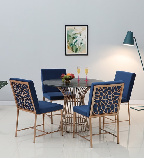 Buy Enrico Metallic 4 Seater Dining Set In Rose Gold Base With Black ...