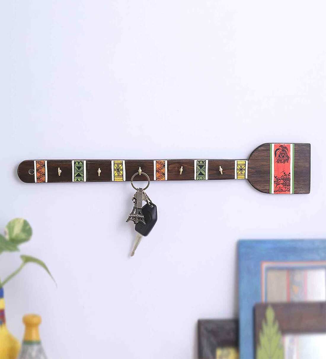 Buy Horizontal Spatula Teak Wood Key Holder With Five Hooks By Vareesha ...