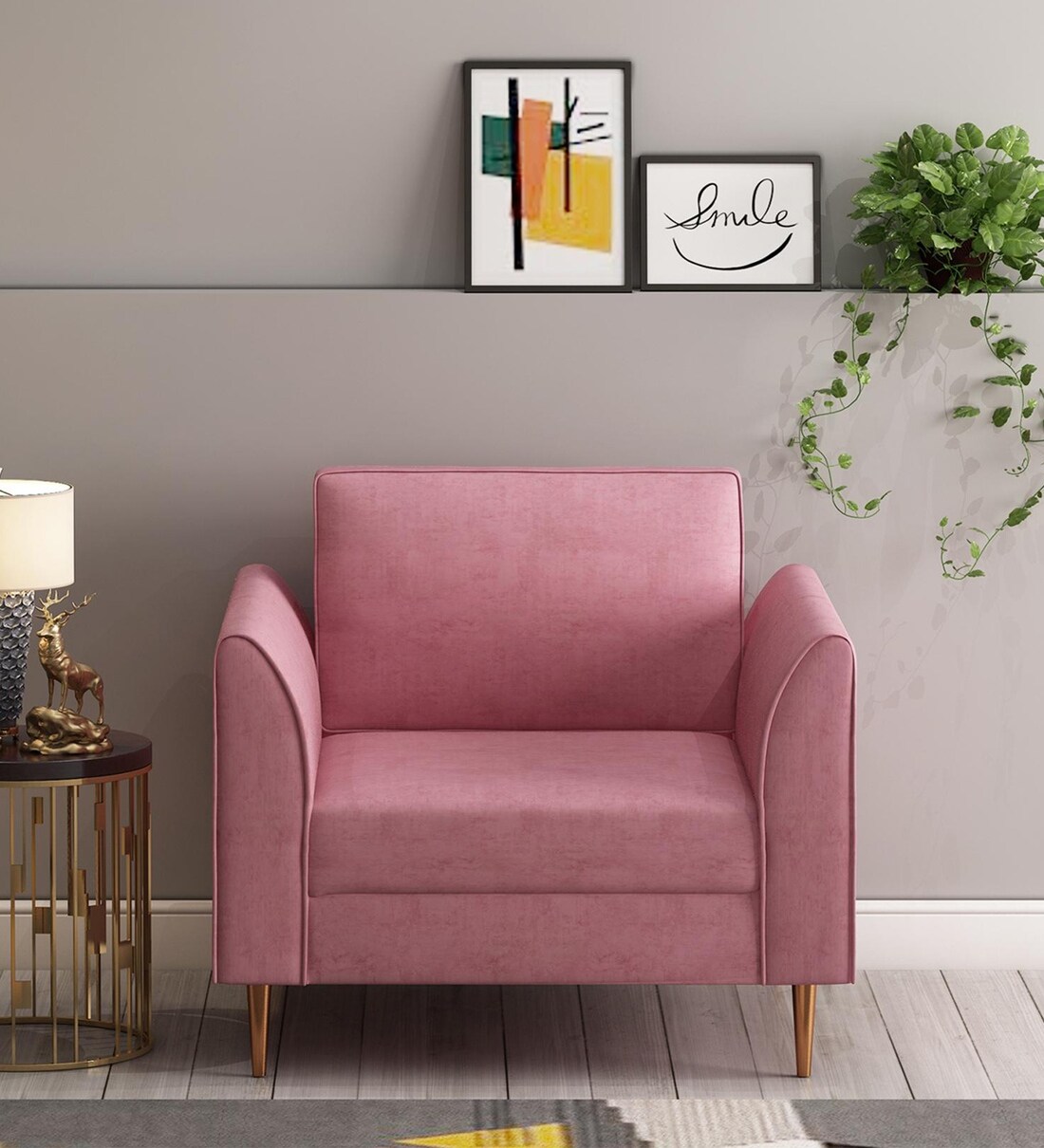 Buy Host Velvet 1 Seater Sofa In Plush Pink at 22% OFF by Woodbuzz ...