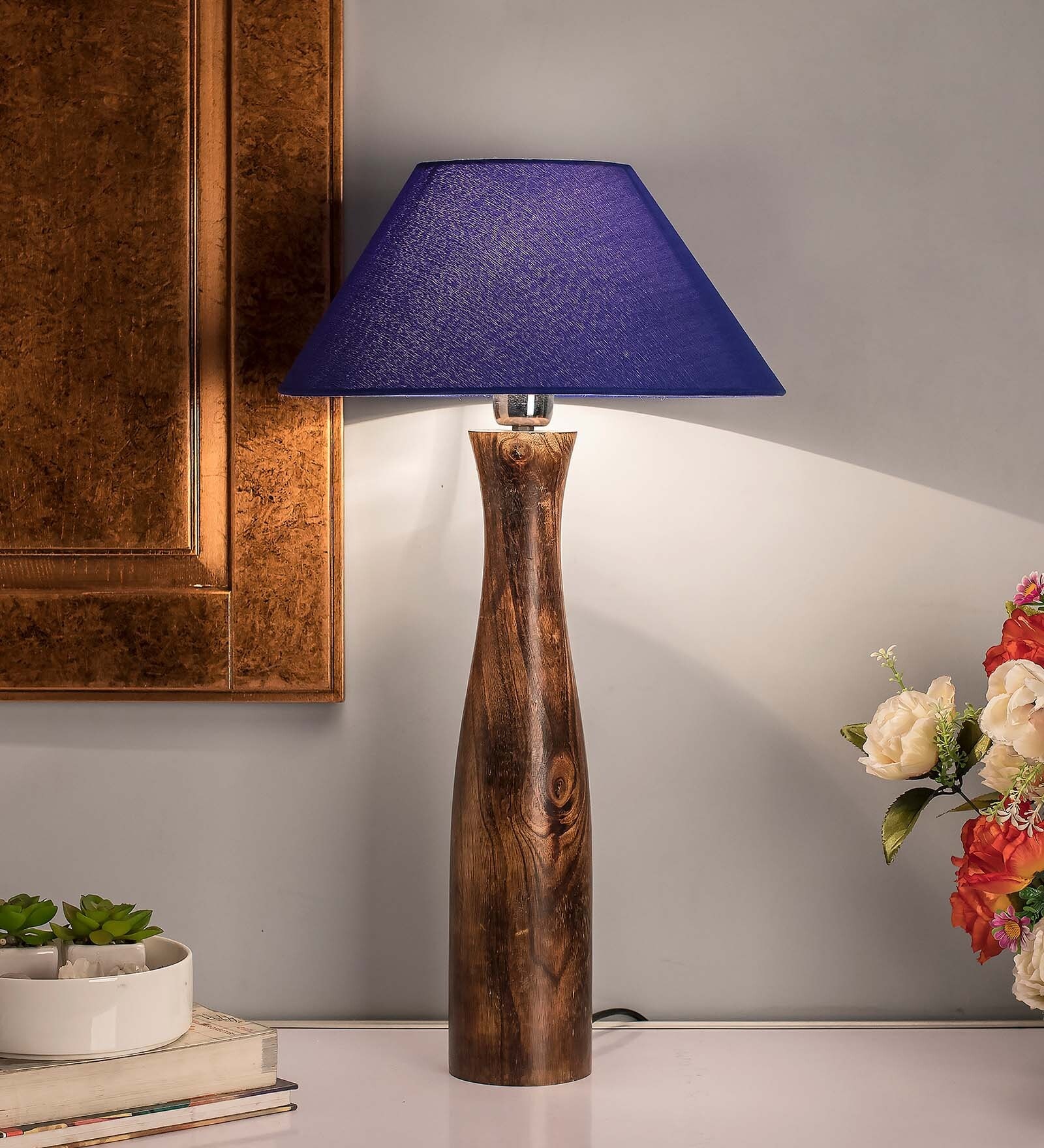 Buy Homesake Bedside Table Lamp, Retro Style Sheesham Wood Pyramid ...