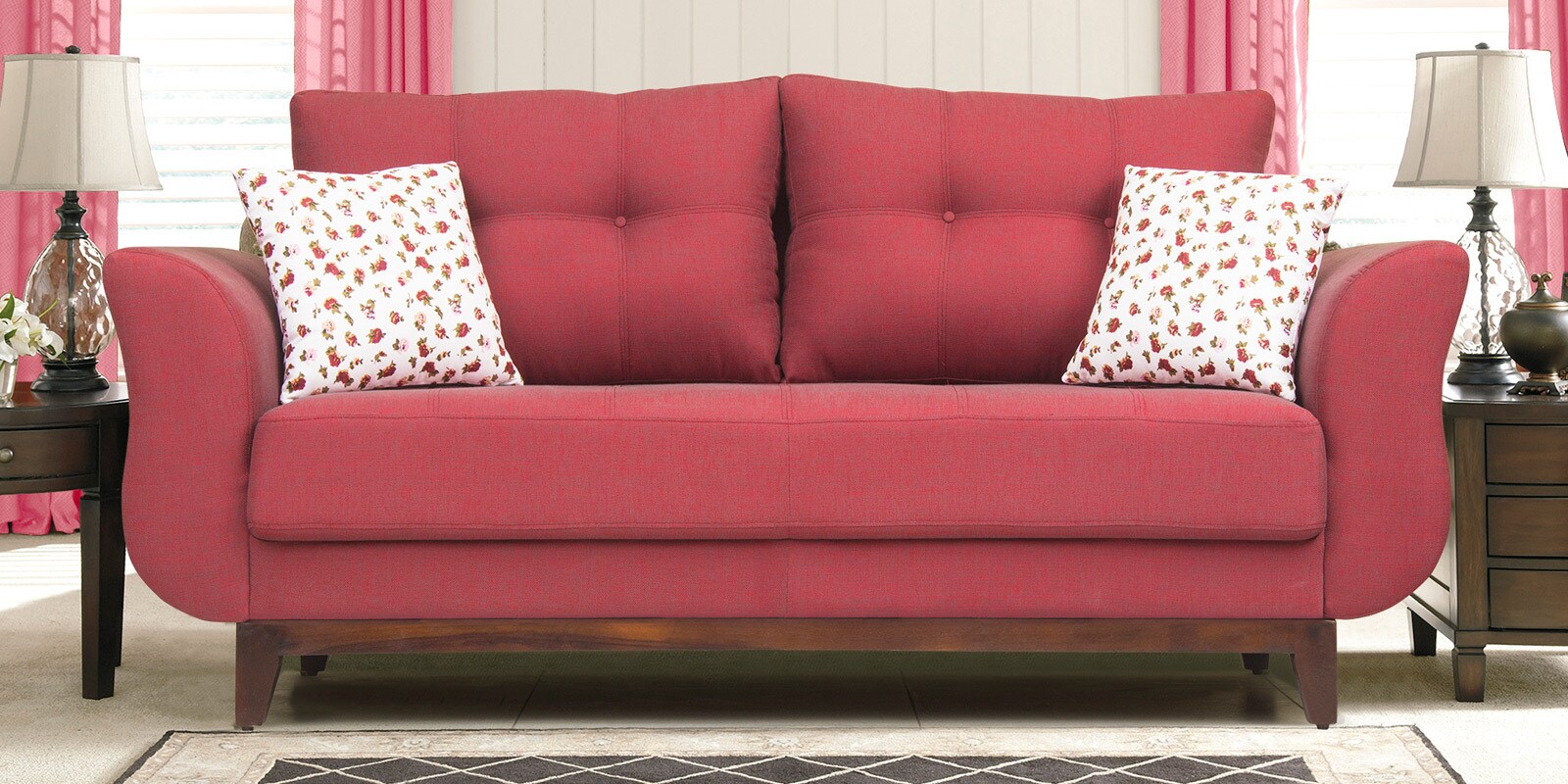 Buy Ibiza Three Seater Sofa In Maroon Colour By Peachtree Online - 3 ...