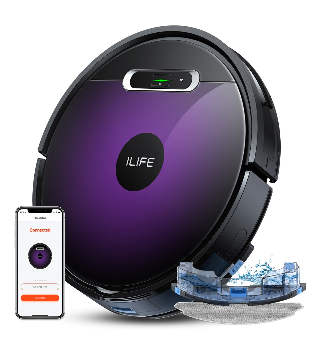 Buy ILIFE V3s Max 2 in 1 Robotic Vacuum Cleaner with Powerful Suction & Smart Navigation (Purple ...