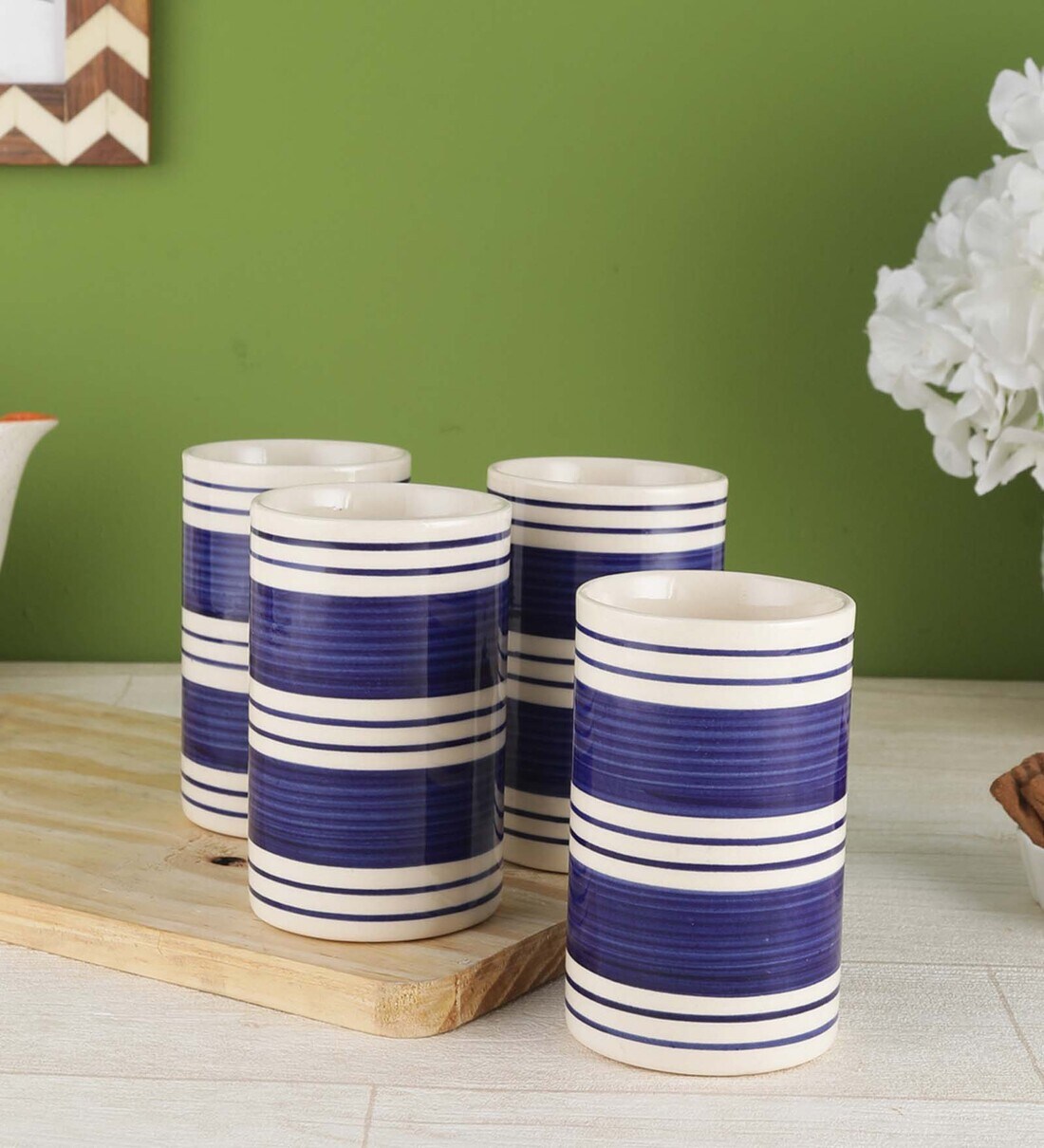 Buy Indigo 200ml Blue & White (Set of 4) Ceramic Everyday Glass at 25% OFF by Vareesha | Pepperfry