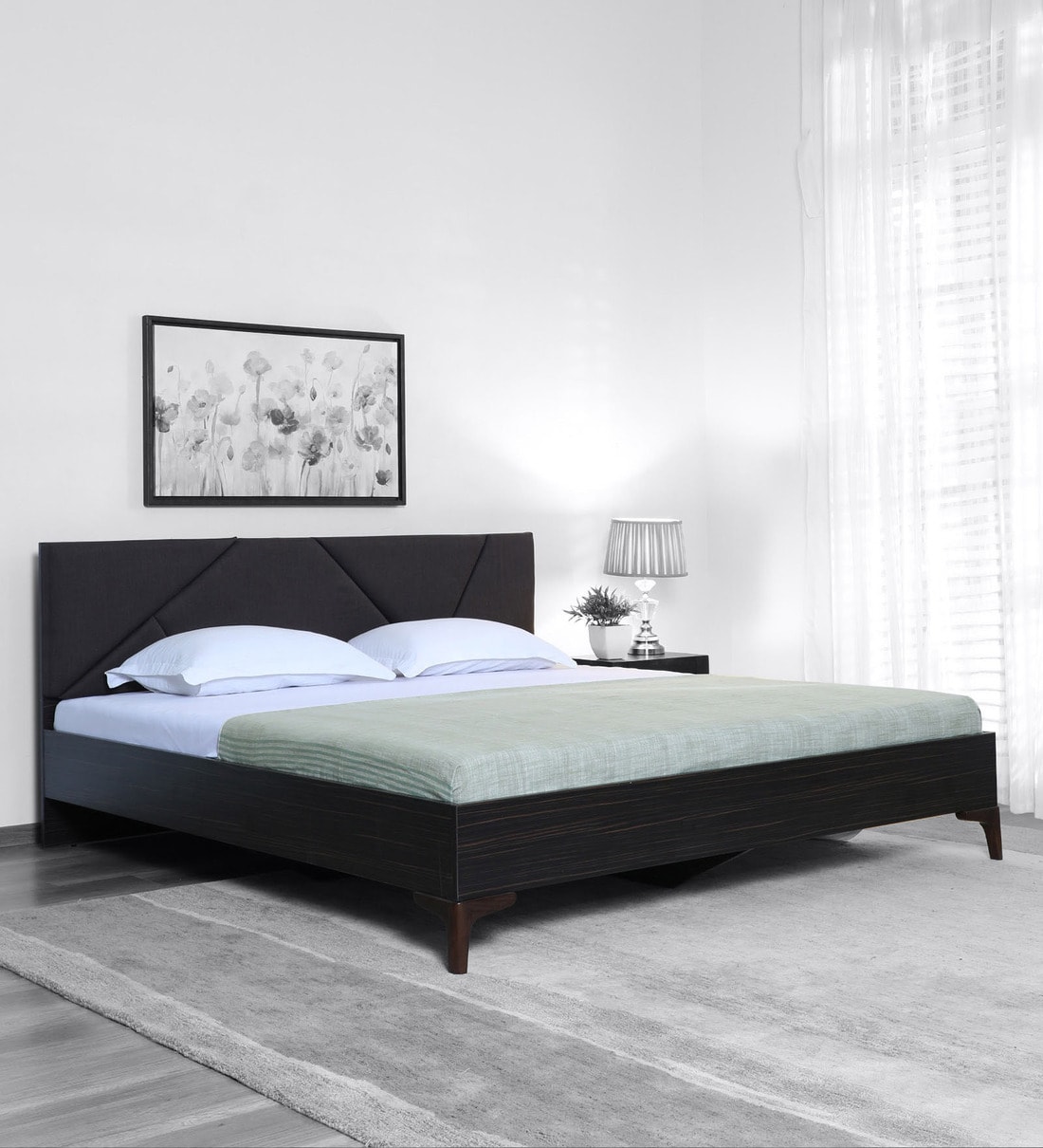Buy Iria Upholstered King Size Bed in Ebony & Dark Grey Colour ...