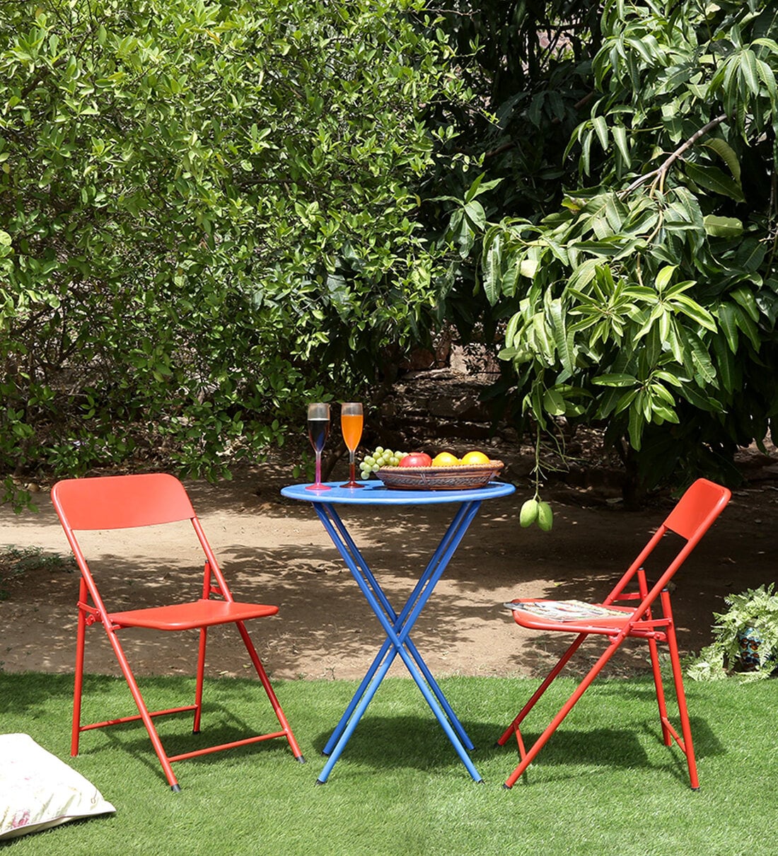 Buy Ungol Metal Outdoor Table Set with 2 Chairs in Blue & Orange Colour ...