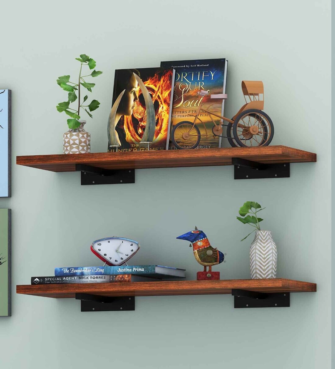 Buy Javier Wood & Metal Wall Shelf In Walnut Set of 2 By Klaxon at 45% ...