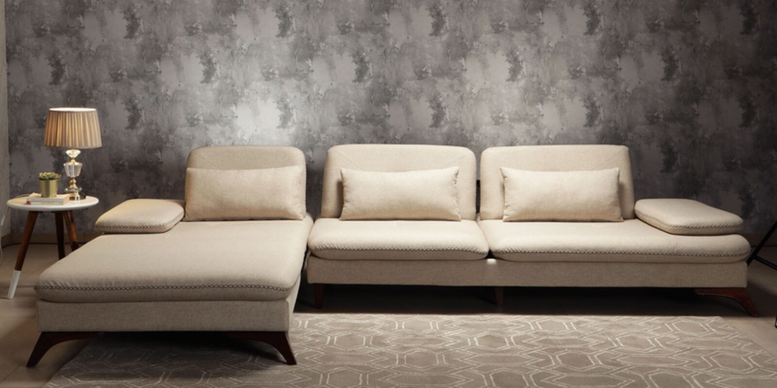 Buy Jauna Fabric RHS Sectional Sofa (3 + Lounger) in Beige Colour at 10 ...