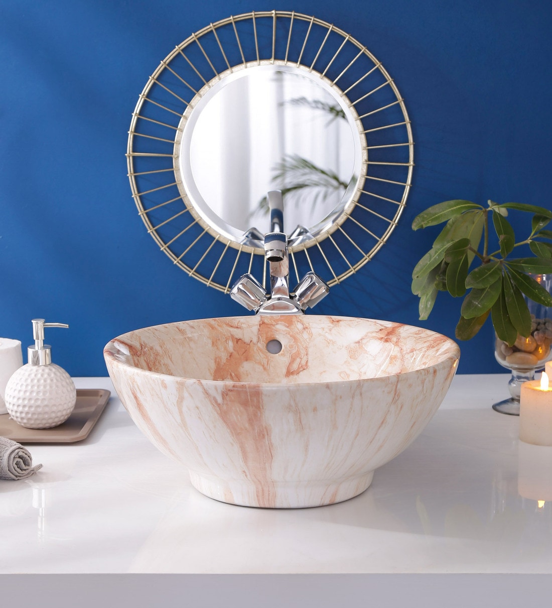 Buy Round Shape Ivory Counter Top Wash Basin (H: 7.2, W: 16.4, D: 16.4 ...
